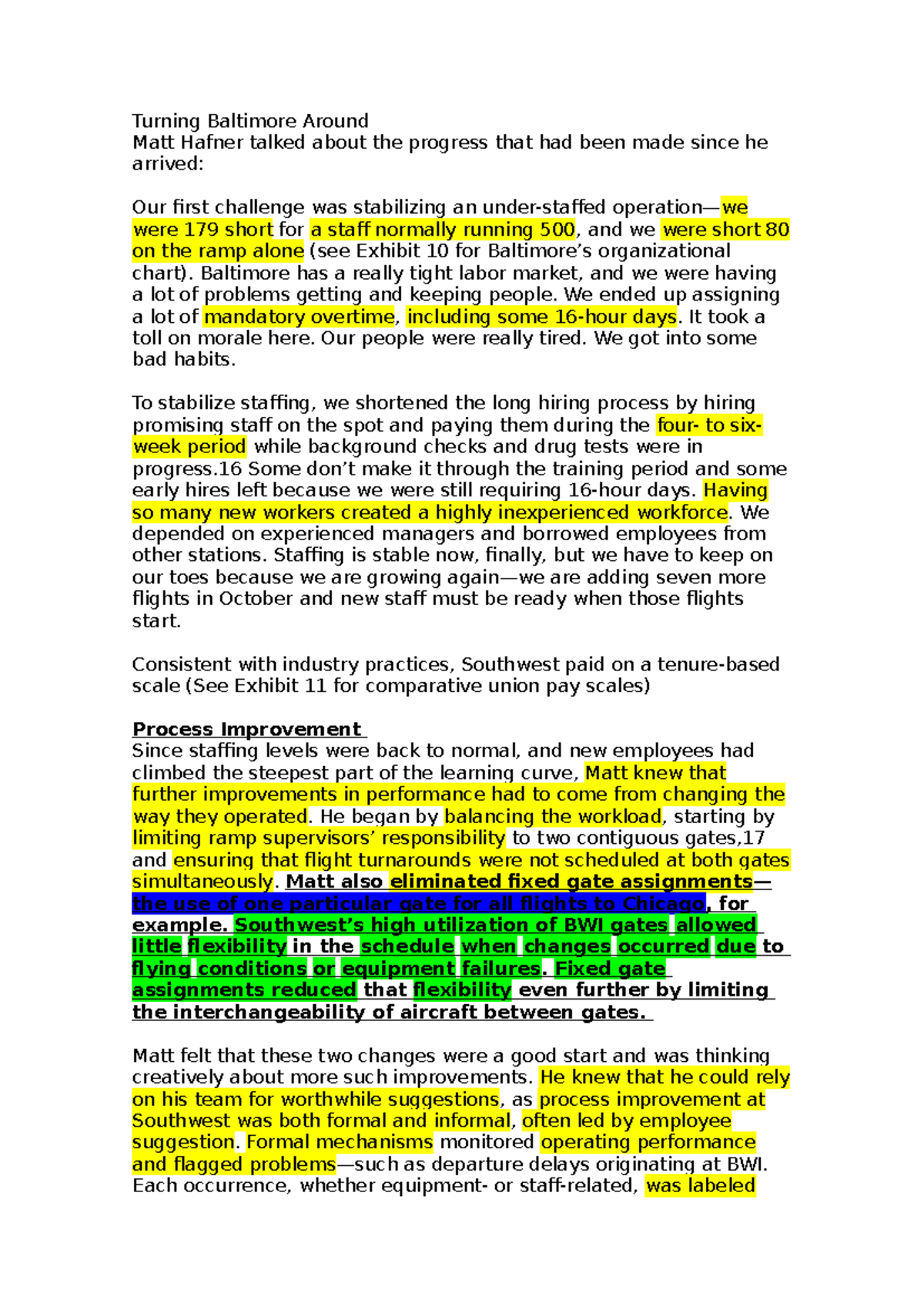 Southwest - production and process management - Turning Baltimore ...