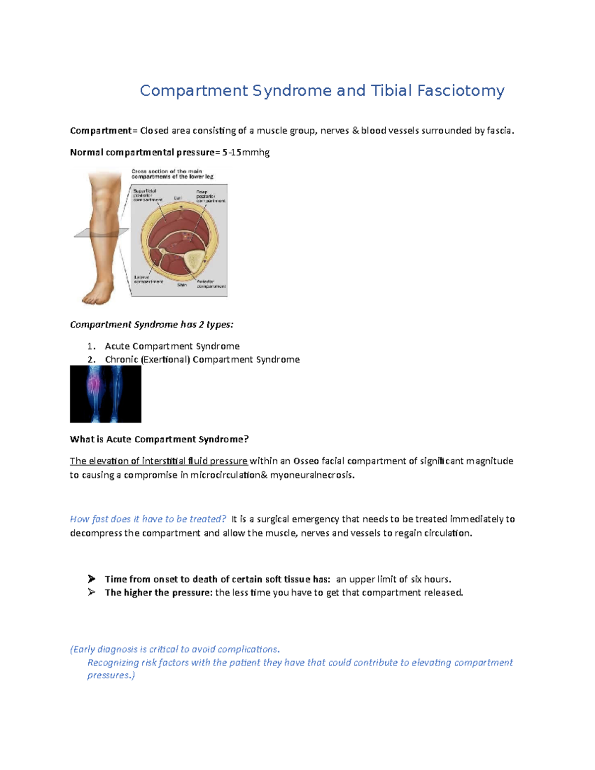 Compartment Syndrome and Tibial Fasciotomy - Compartment Syndrome and ...