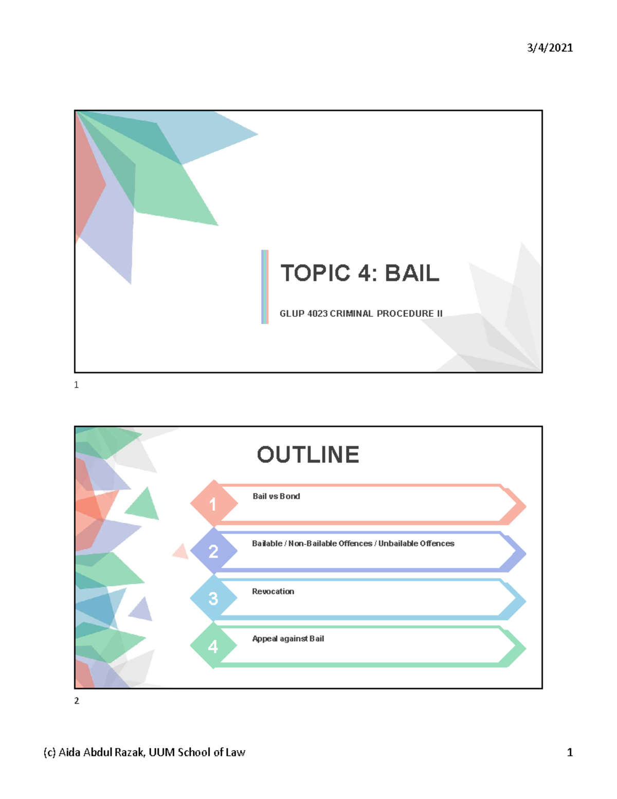 Topic 4 Bail (Student Copy) CPC - TOPIC 4: BAIL GLUP 4023 CRIMINAL ...