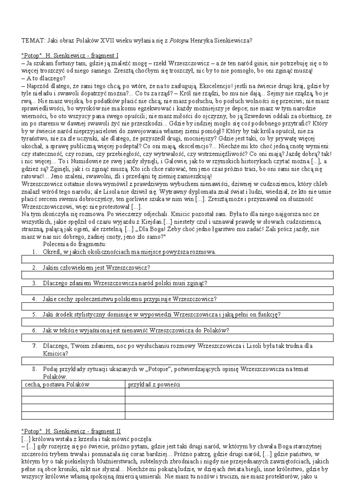 Potop społeczeństwo - kochaniwsk ilalka zadania - TEMAT: Jaki obraz ...