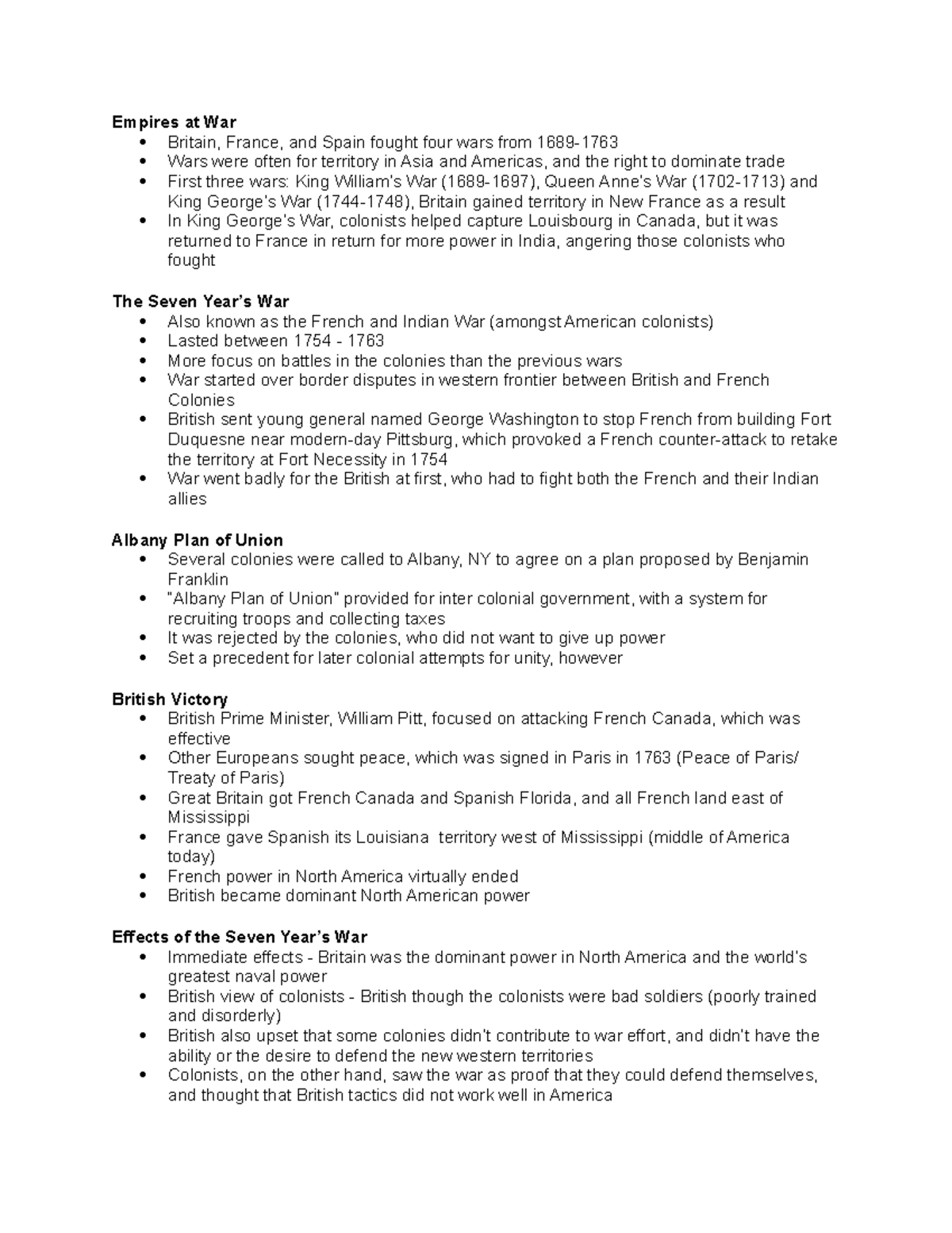 AP U.S. History Chapter 4 Notes - Empires at War Britain, France, and ...