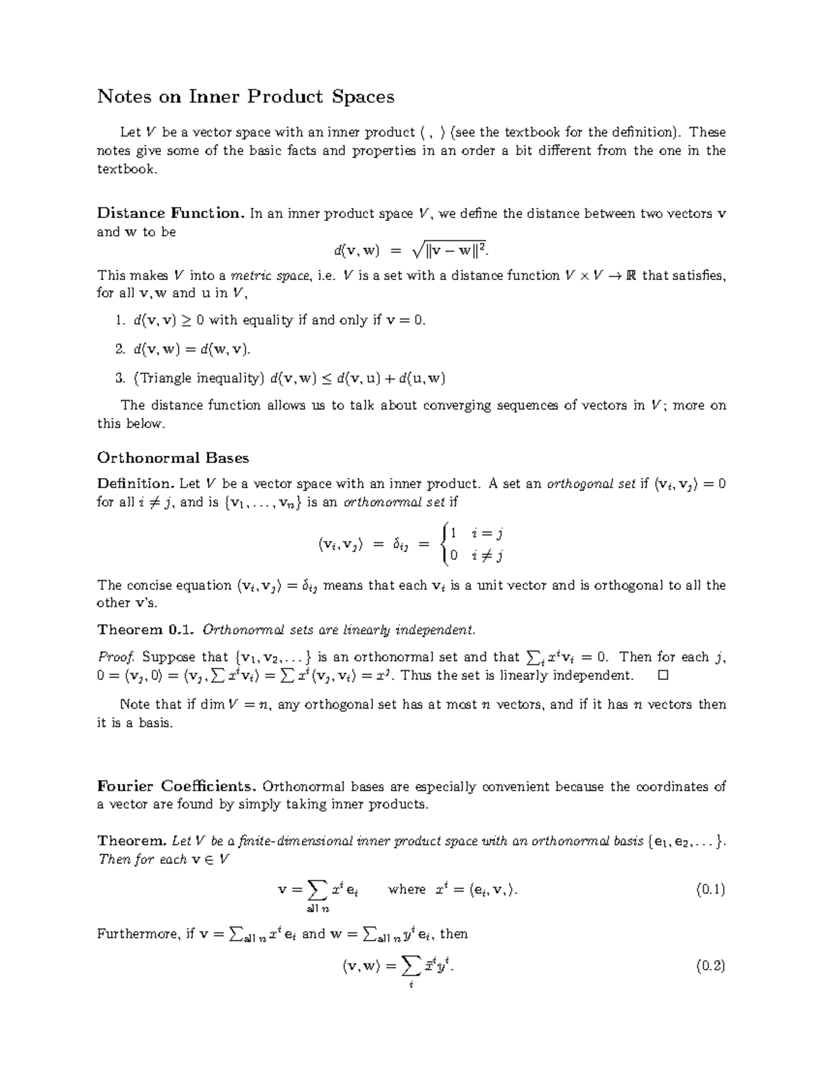 Practical - Inner product spaces - Notes on Inner Product Spaces Let V ...