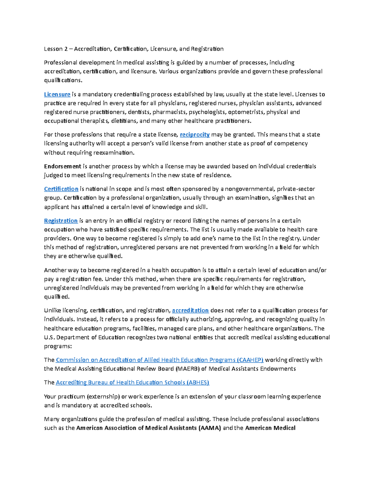Lesson 2 Accreditation Certification Licensure And Registration Lesson 2 Accreditation
