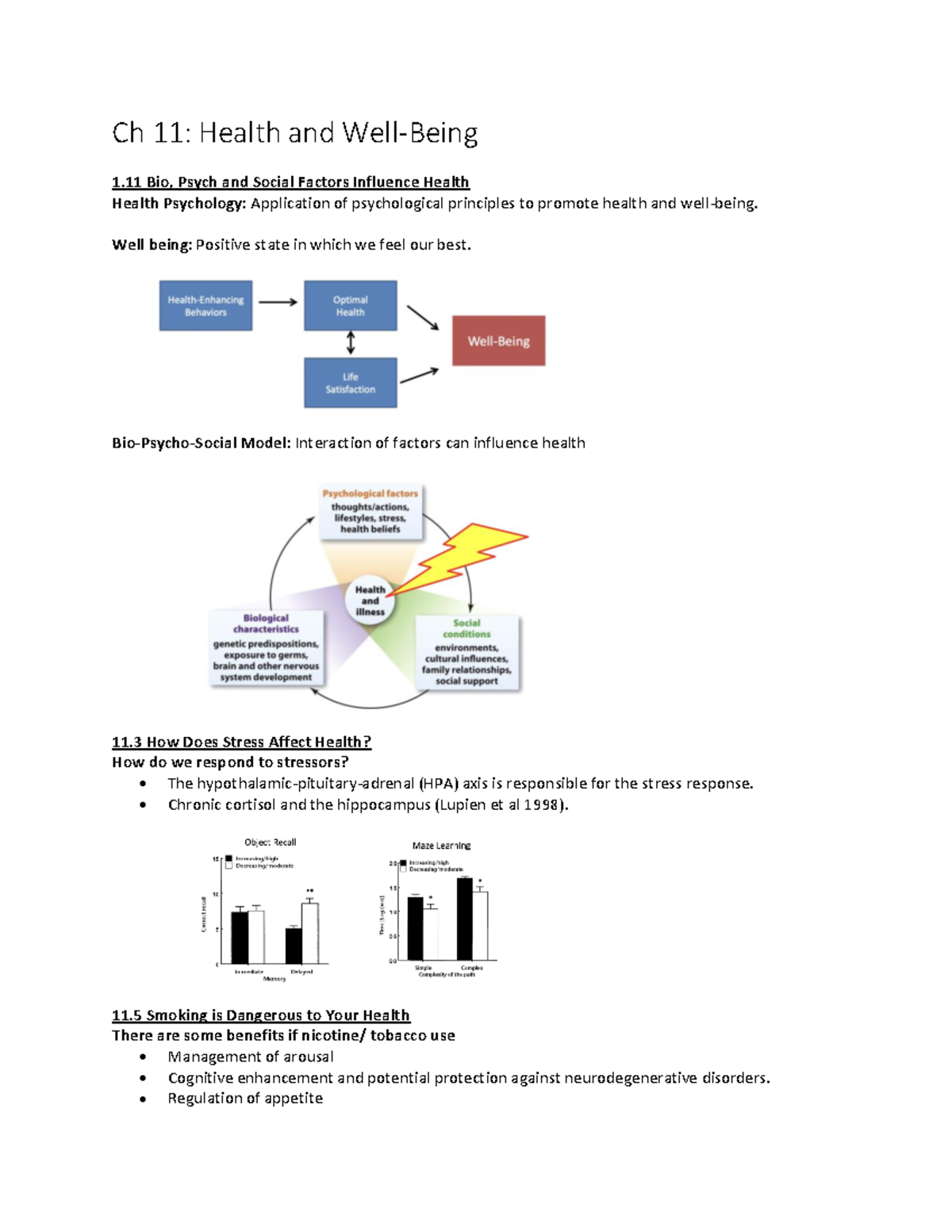 Psych.Health and Well Being - Ch 11: Health and Well-Being 1 Bio, Psych ...