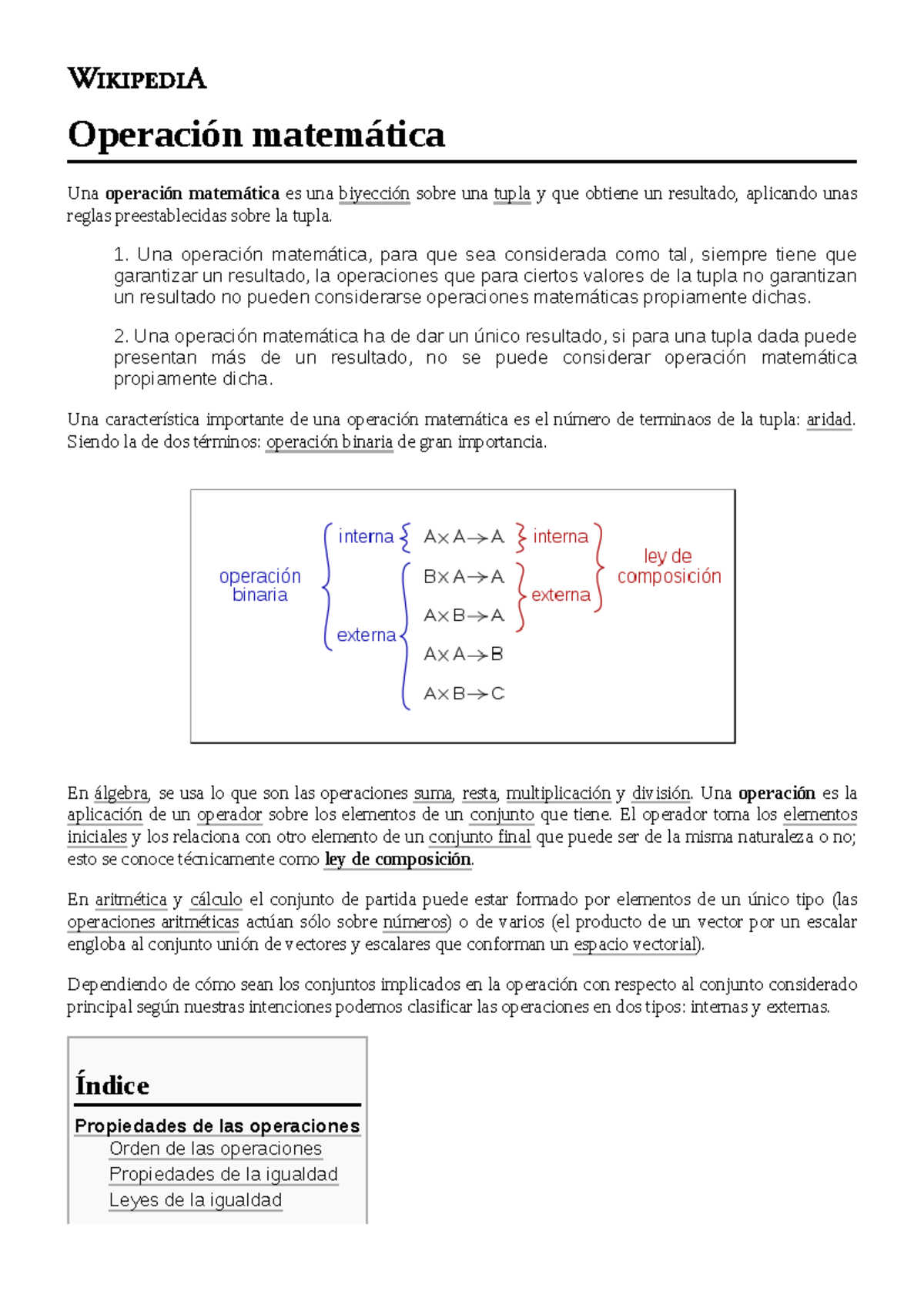 Operación matemática Una operación matemática es una biyección sobre ...