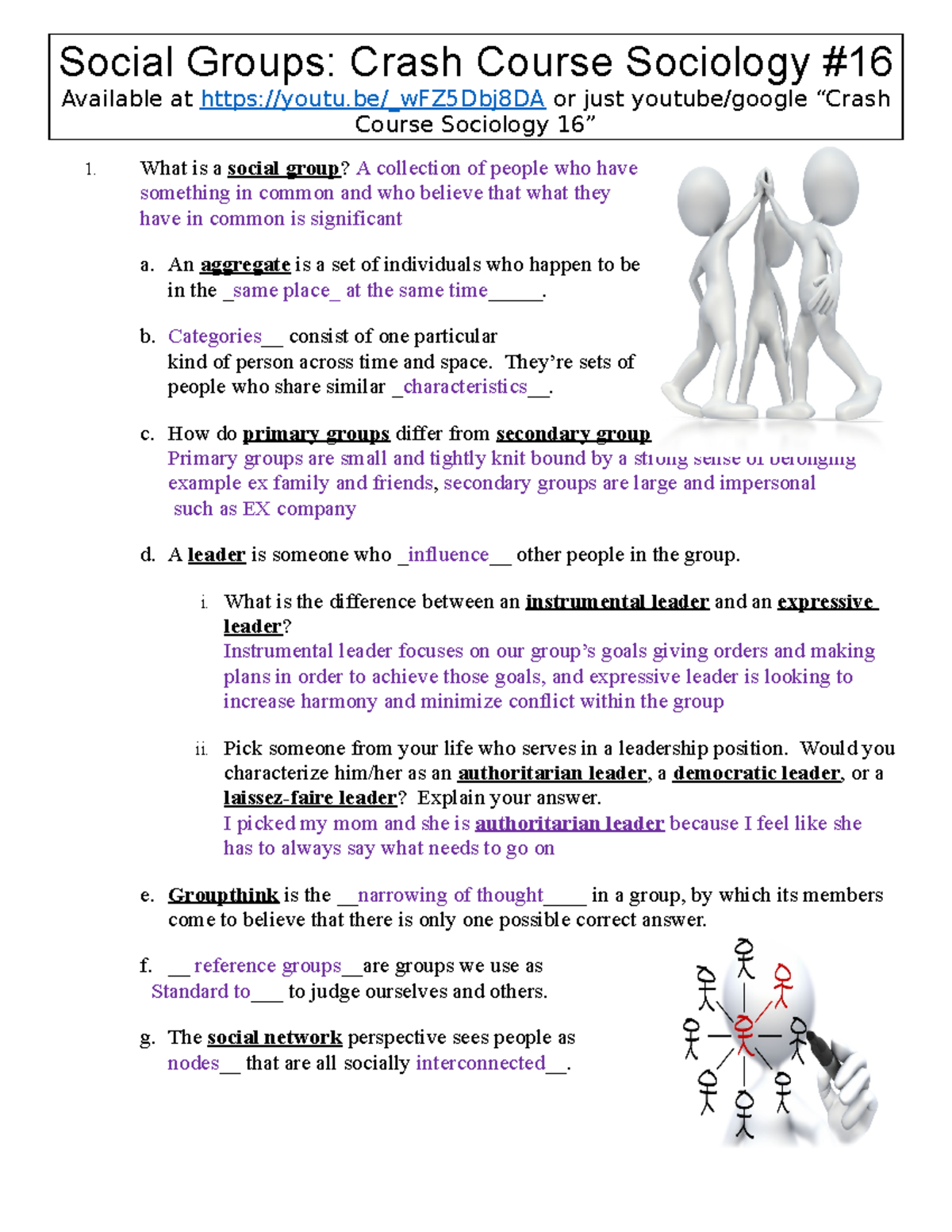 Ch5 set 1 - kklj - Social Groups: Crash Course Sociology Available at ...