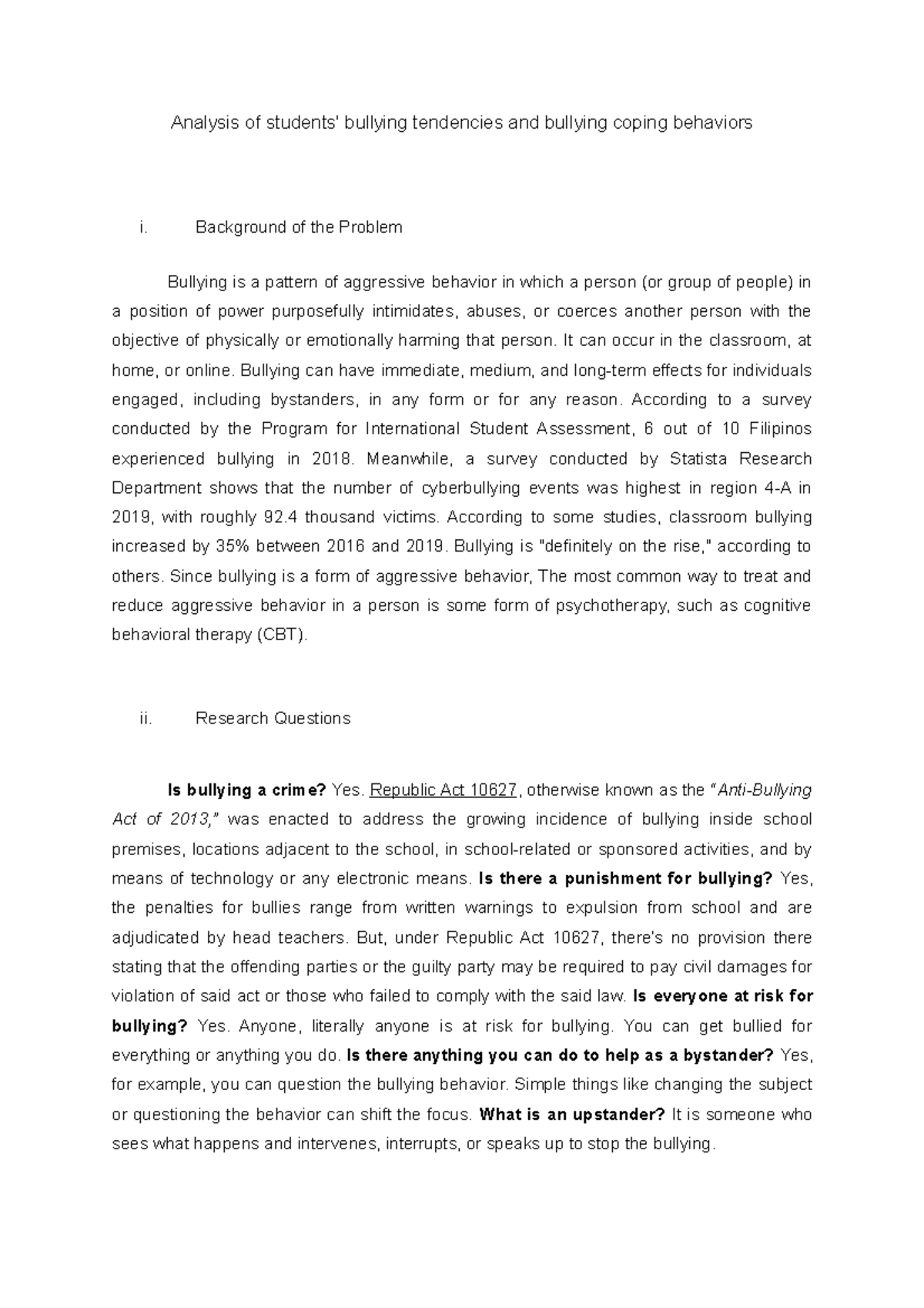 Research about bullying by Fallaria - Analysis of students' bullying ...
