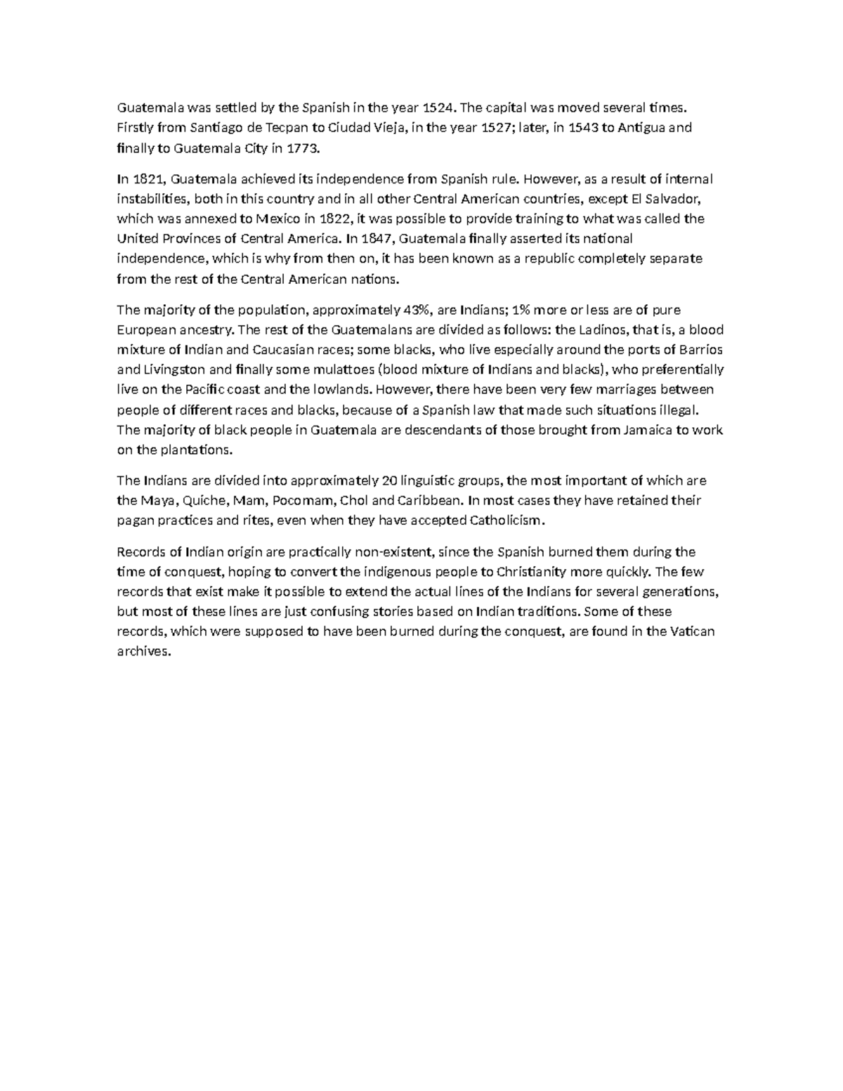 Documento - Nseqidignorarpls - Guatemala was settled by the Spanish in ...