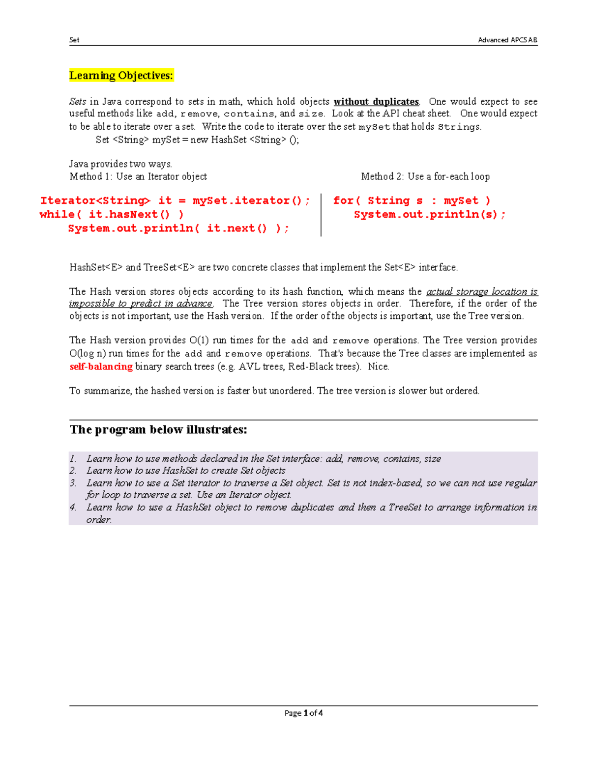 T Set how to traverse and NOT index-basedinclude My Set assignment ...