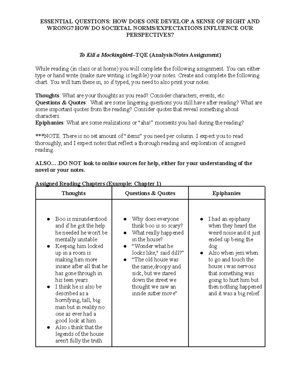 TQE Assignment (TKAM) Ryleigh Mc Neil - ESSENTIAL QUESTIONS: HOW DOES ...