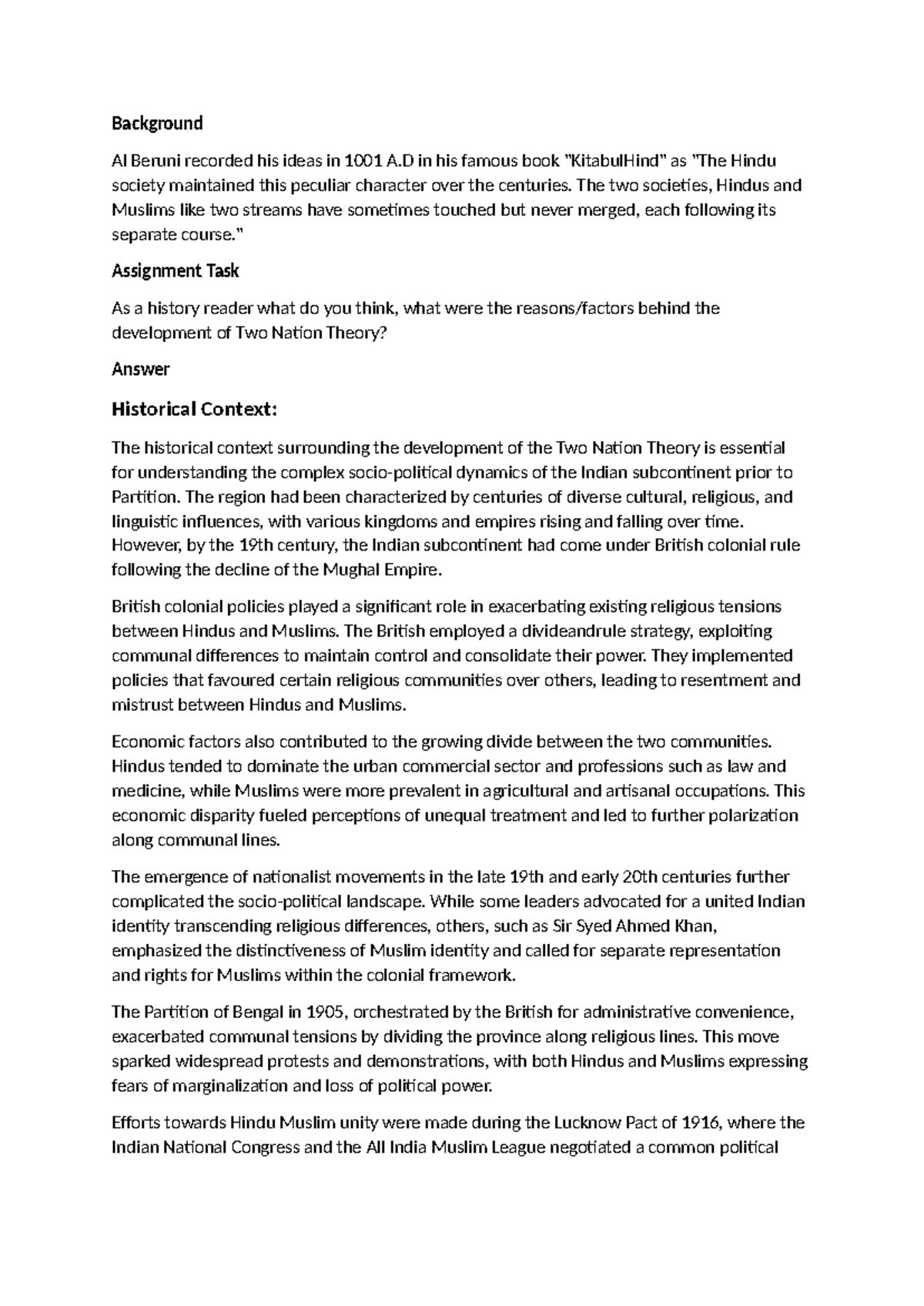 Pakistan studies - Background Al Beruni recorded his ideas in 1001 A in ...