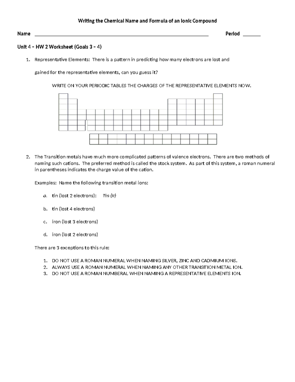 Writing the Chemical Name and Formula of an Ionic Compound WS - Writing ...