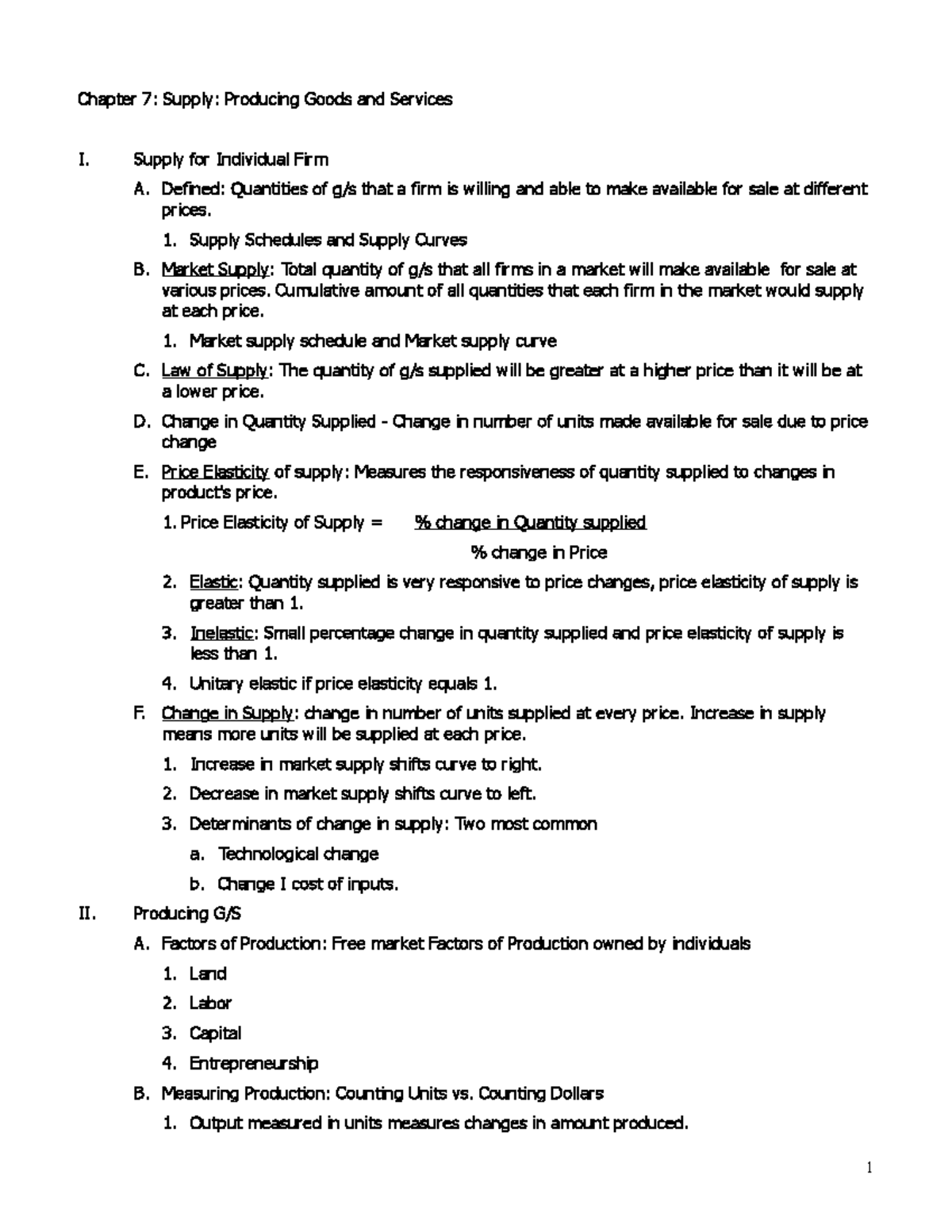 Chapter 7 Supply - practice questions - Chapter 7: Supply: Producing ...