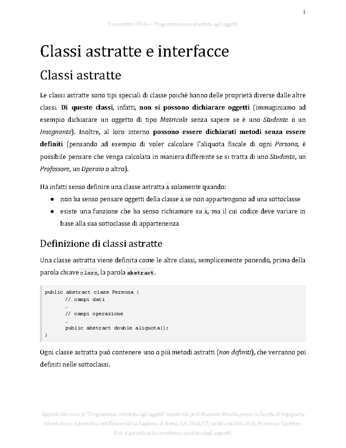Appunti - Classi astratte e interfacce - Programmazione orientata agli ...