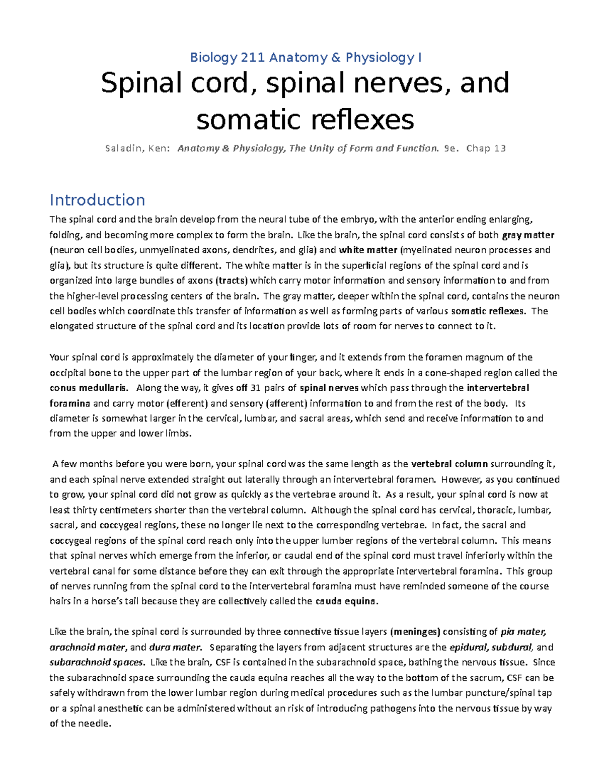 BIOL 211 spinal cord-spinal nerves-somatic reflexes lab Fall 2021 ...