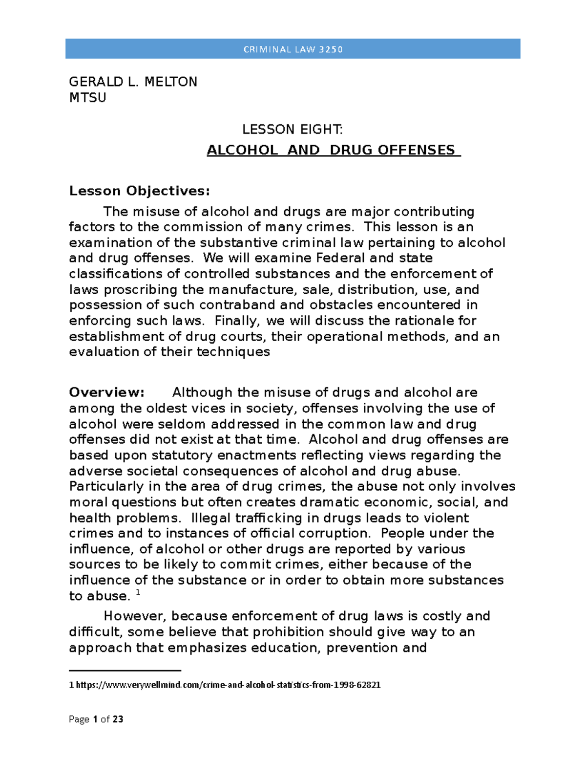Lesson Eight Alcohol and Drug Offenses - GERALD L. MELTON MTSU LESSON ...
