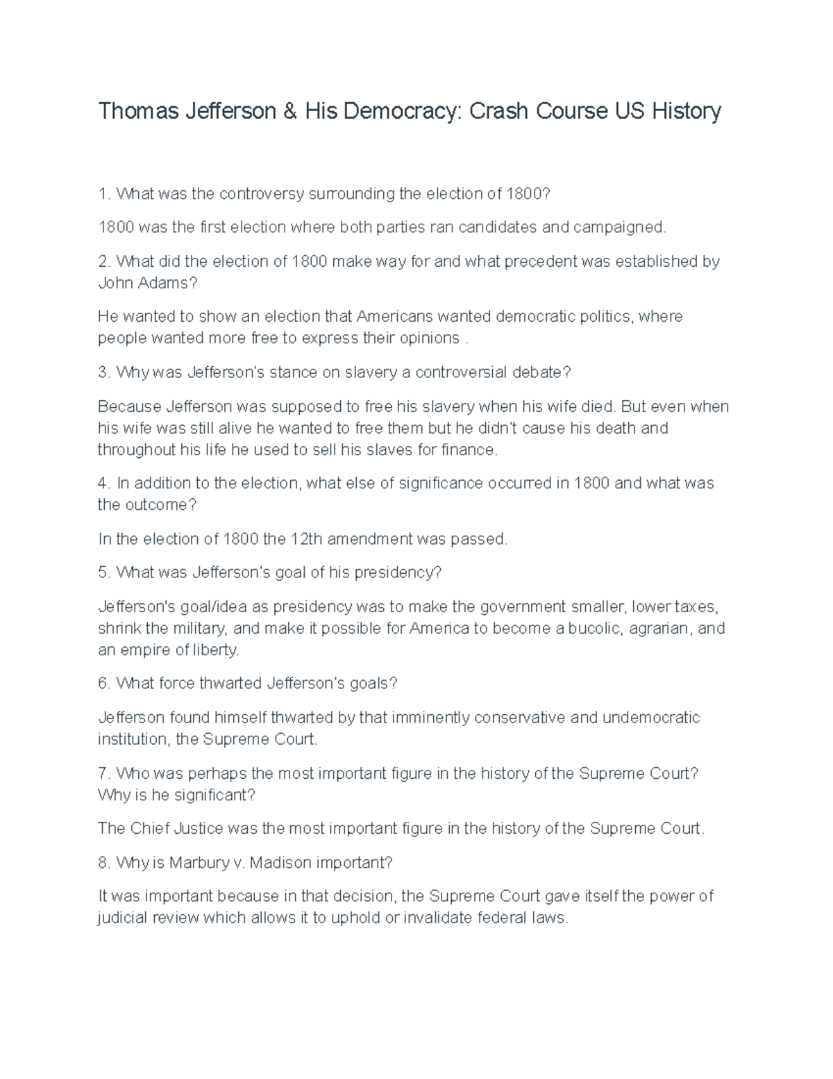 Thomas Jefferson & His Democracy Crash Course US History - Thomas ...