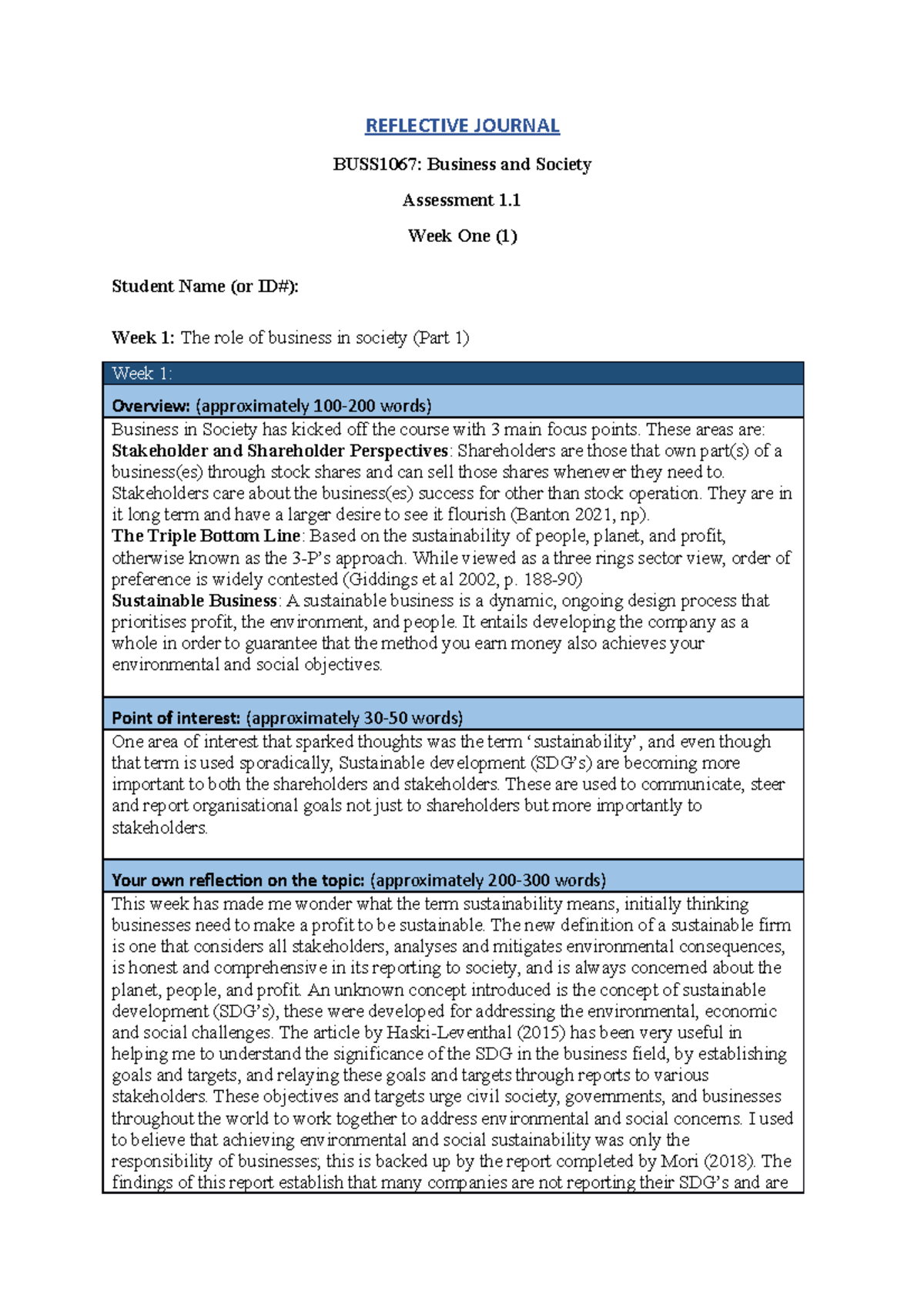Assessment 1.1 Reflective Journal - Copy - REFLECTIVE JOURNAL BUSS1067 ...