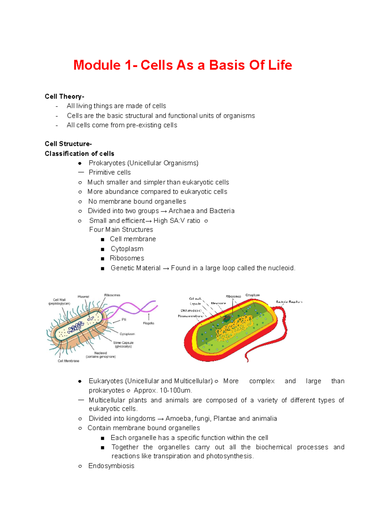 Bio prelimainary notes - Module 1- Cells As a Basis Of Life Cell Theory ...