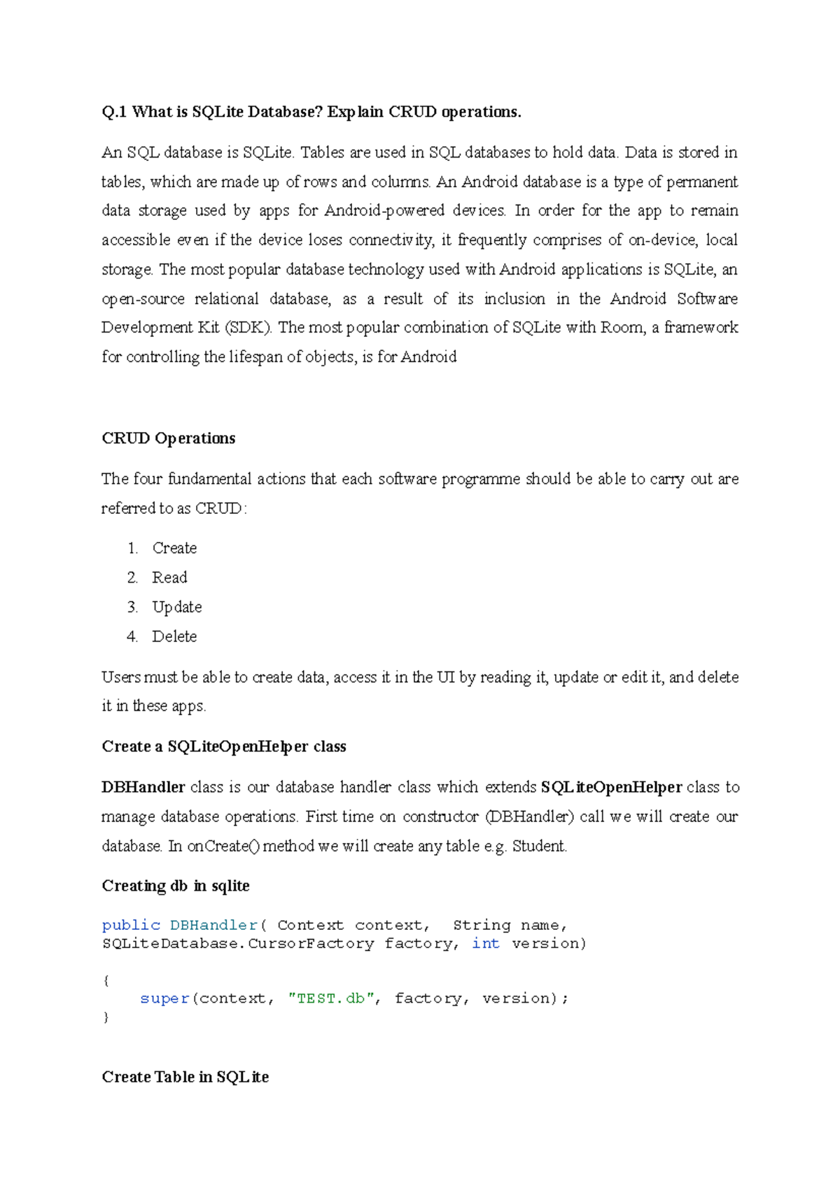 Question and Answers in Android - Q What is SQLite Database? Explain ...