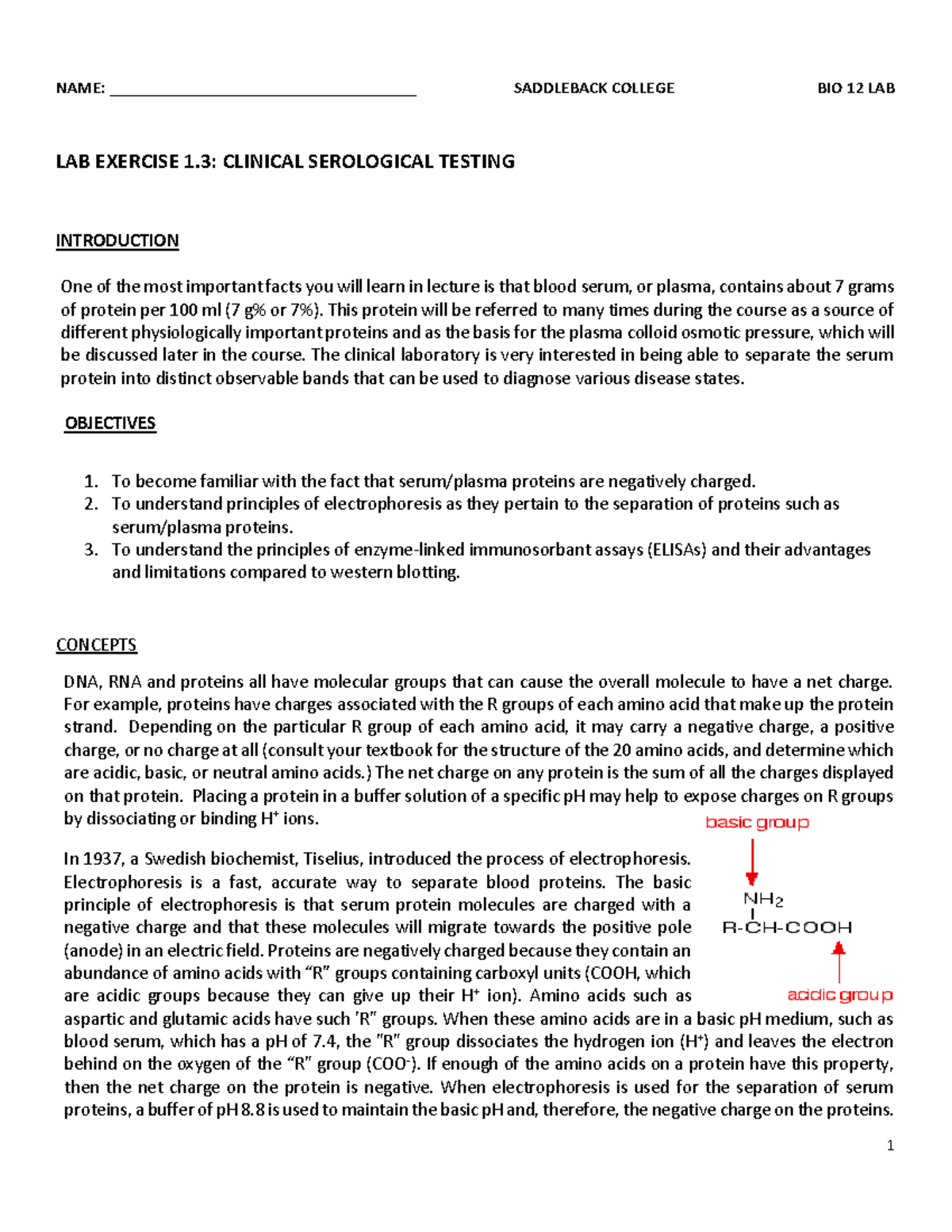 LAB Exercise 1.3 Clinical Serological Testing - NAME