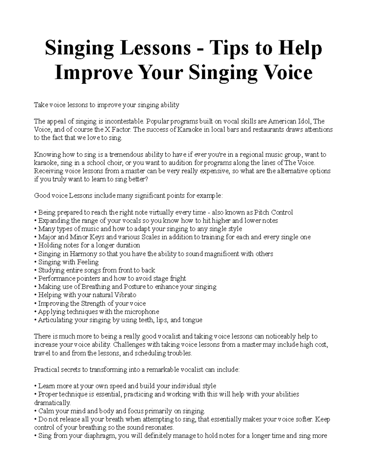 Singing Lessons Tips to Help Improve You - Popular programs built on ...