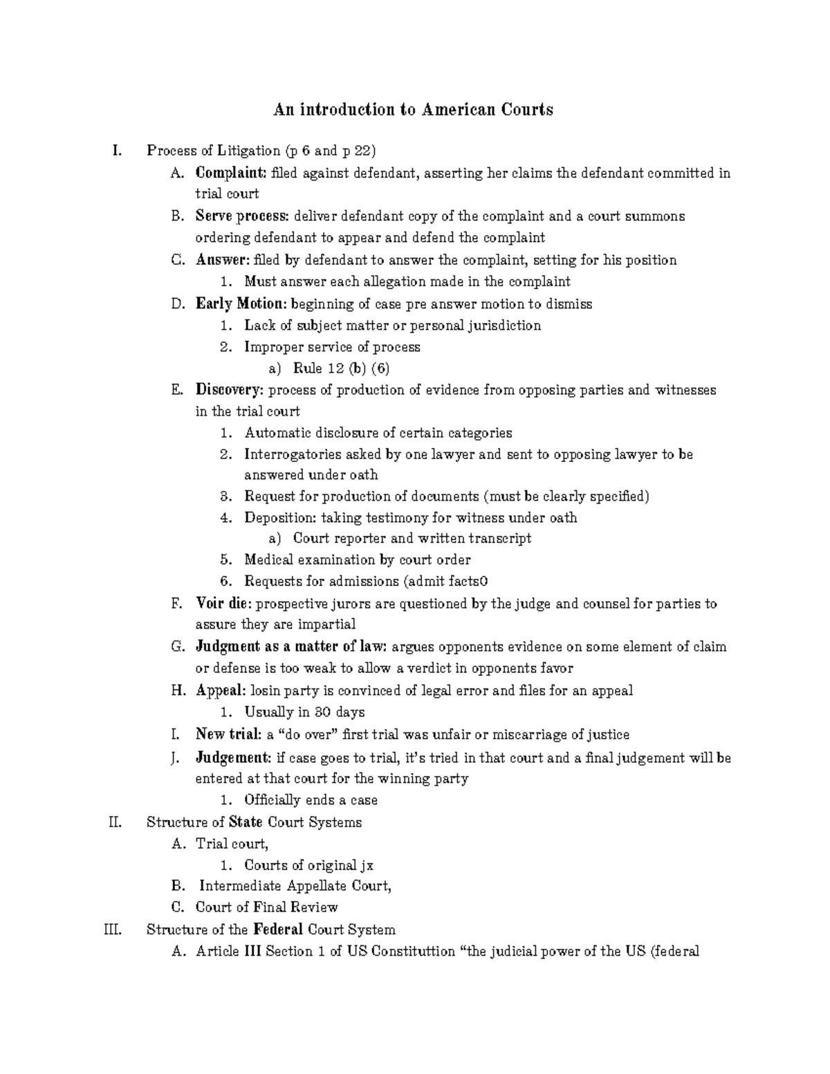 Partial outline with cases - An introduction to American Courts I ...