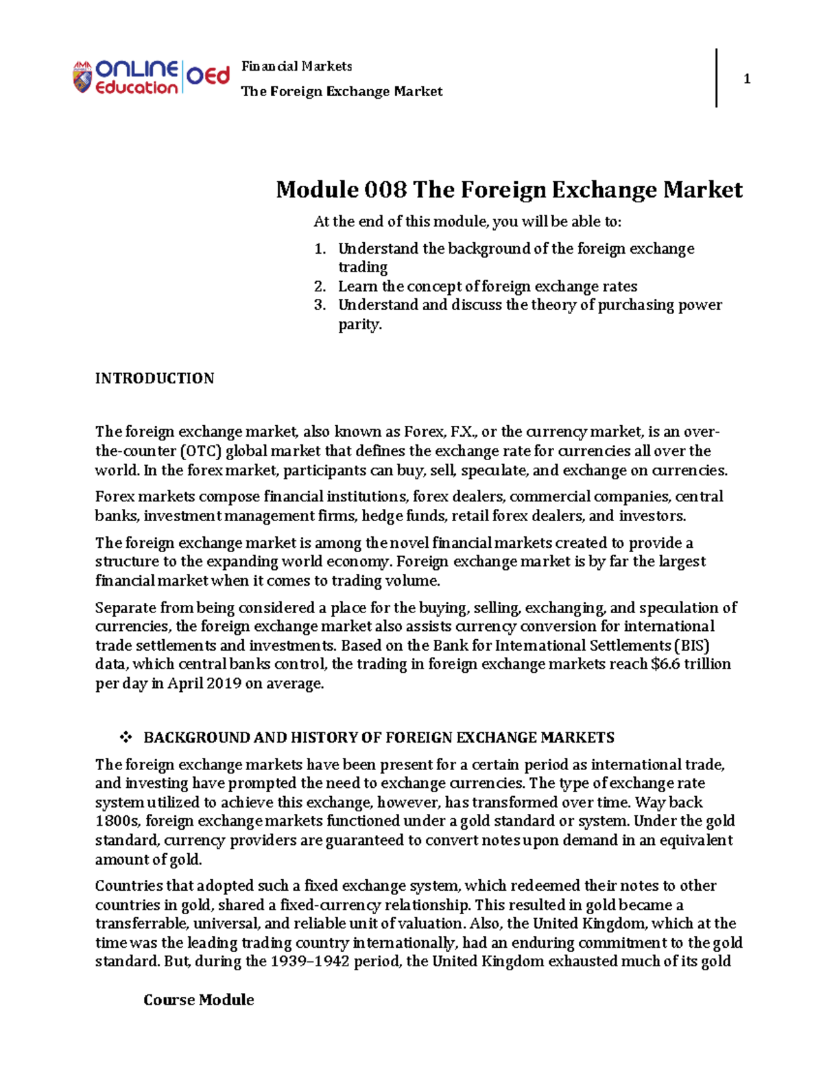 Module 008 The Foreign Exchange Market - The Foreign Exchange Market 1 ...