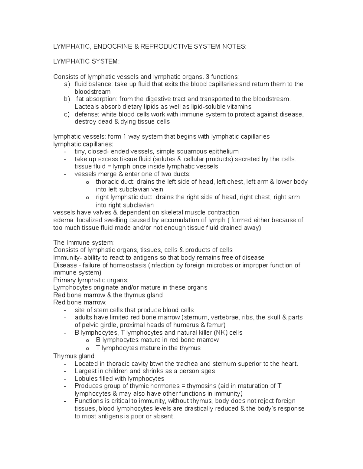 Lymphatic, Endocrine & Reproductive - LYMPHATIC, ENDOCRINE REPRODUCTIVE ...