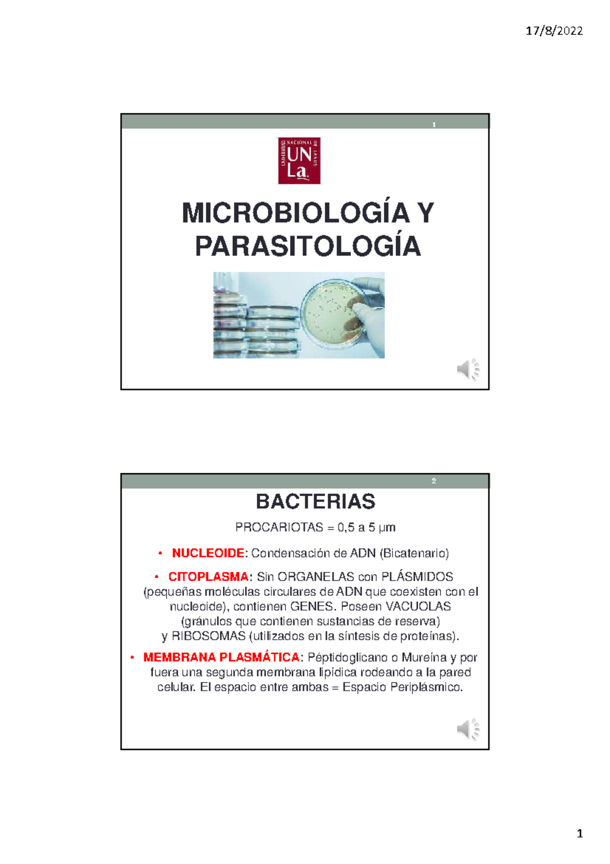 Power - LAS Bacterias - clase 2 - MICROBIOLOGÍA Y PARASITOLOGÍA 1 2 BACTERIAS PROCARIOTAS = 0,5 ...