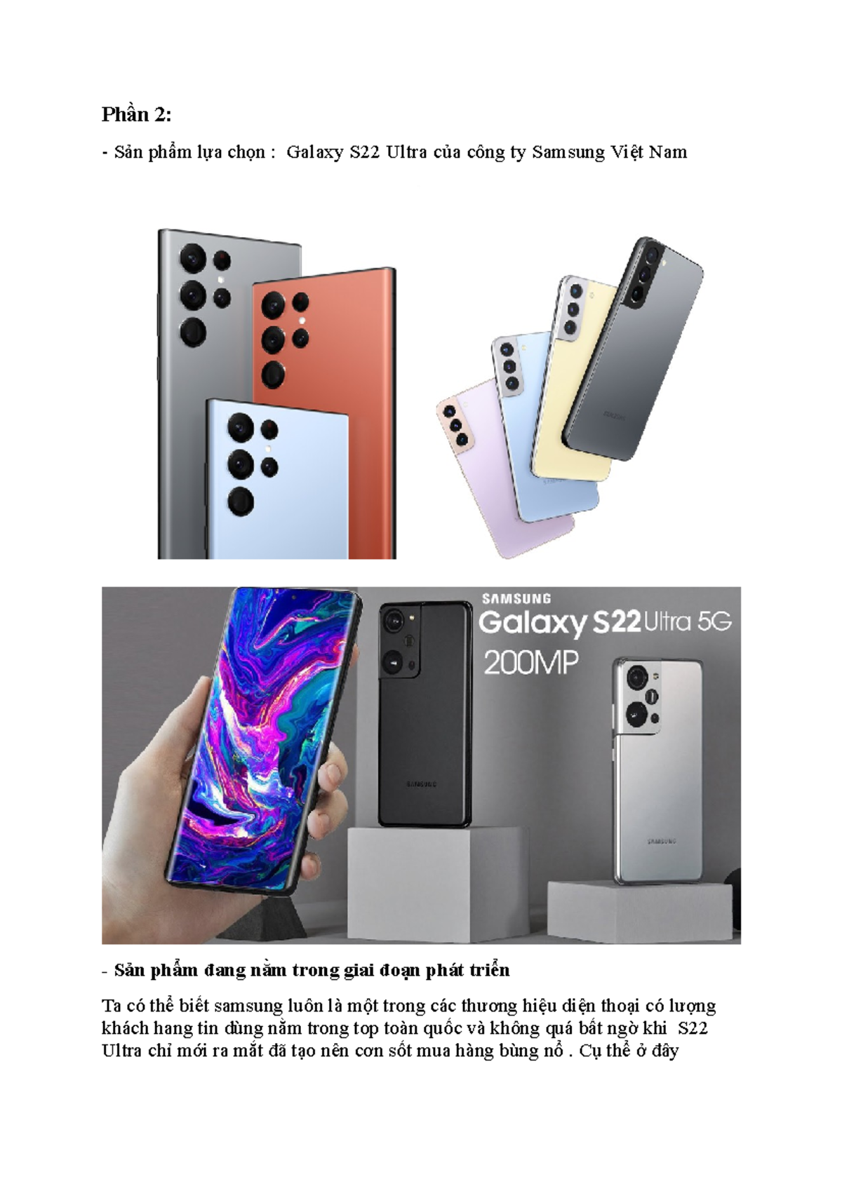 Phần 2 - kế toán - Phần 2: Sản phẩm lựa chọn : Galaxy S22 Ultra của ...