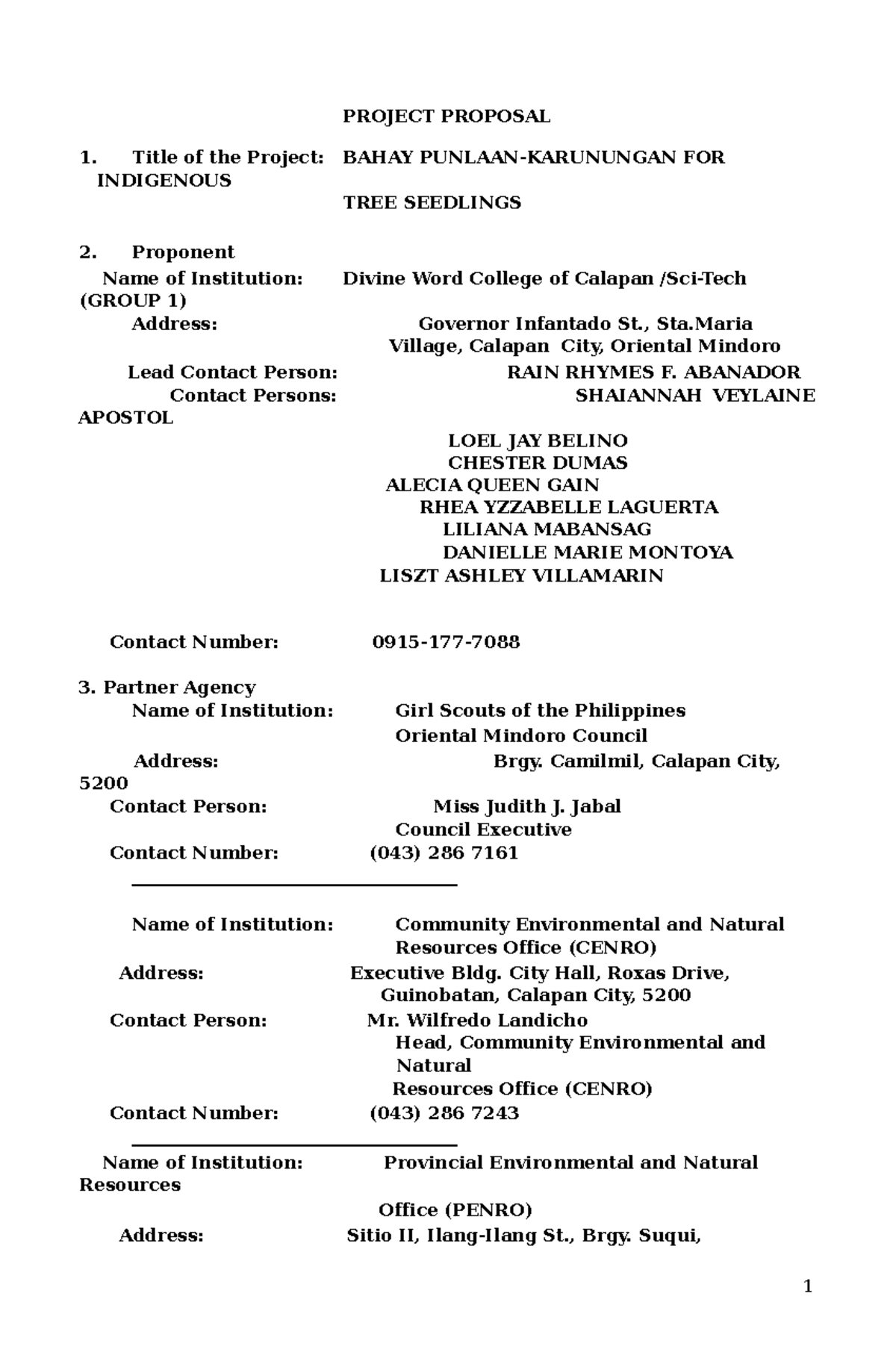 Bahay Punlaan Karunungan FOR Indigenous - PROJECT PROPOSAL 1. Title of ...