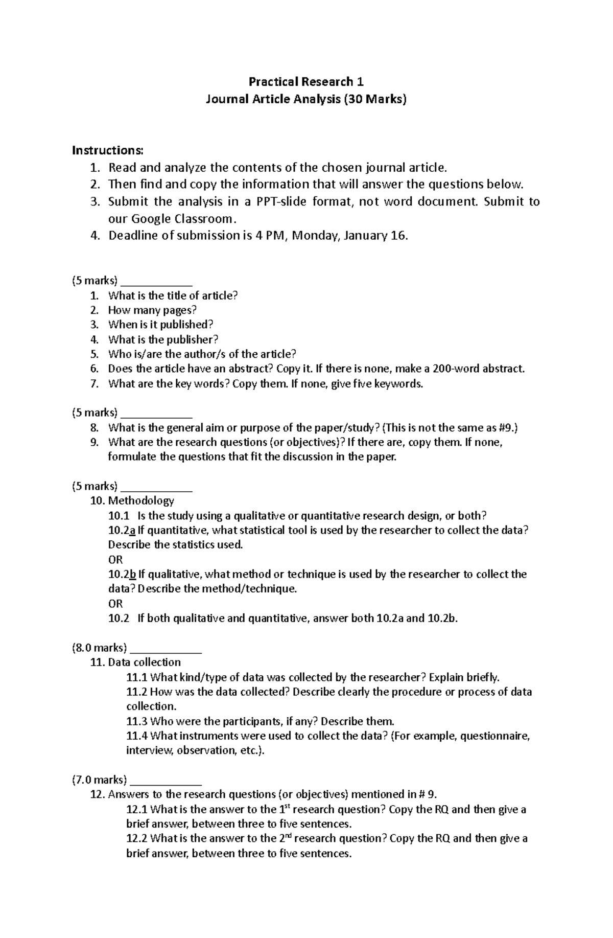 Journal Article Analysis Guide Practical Research 1 - Practical ...