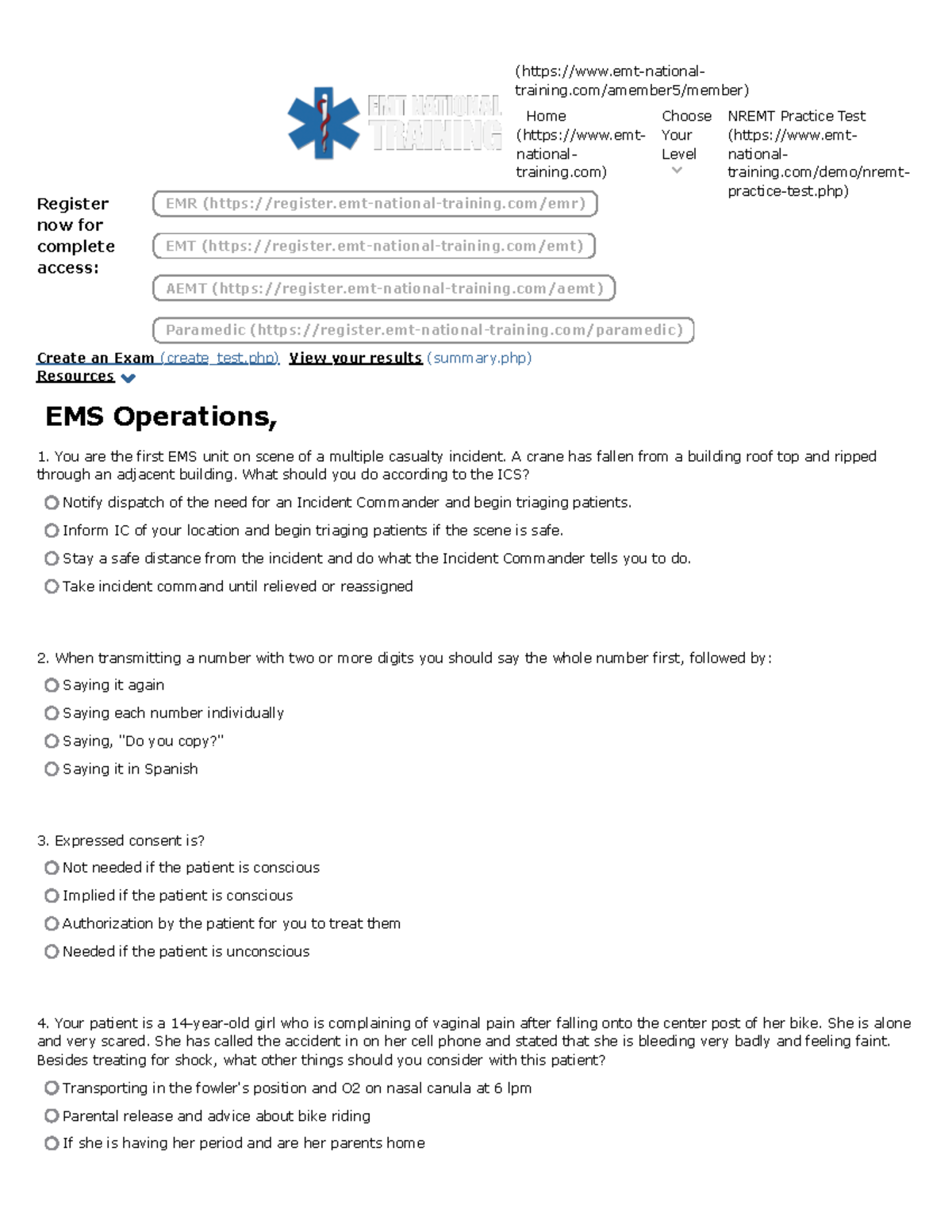 Demo Test 5 - n/a - Register now for complete access: EMR (register.emt ...