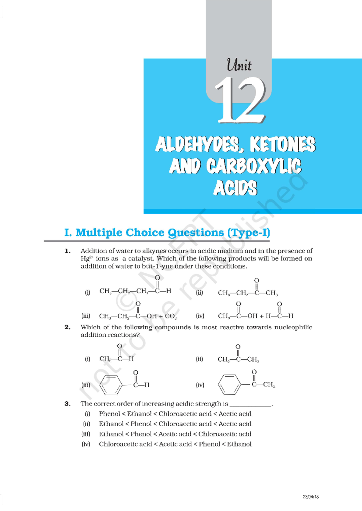 Examplar ch 12 - Unit 12 ALDEHYDES, KETONES AND CARBOXYLIC ACIDS I ...