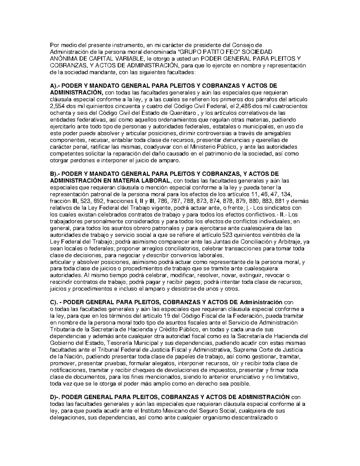 Poder Pleitos Y Cobranzas - Por medio del presente instrumento, en mi ...