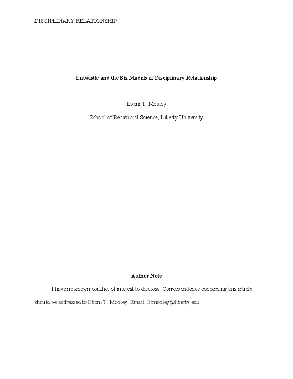 Entwistle 8-11 review - Entwistle and the Six Models of Disciplinary ...