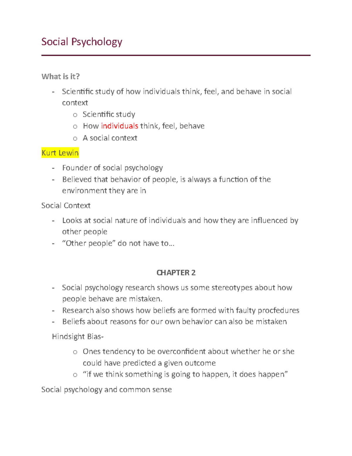 Notes-Social Psychology - Social Psychology What is it? Scientific ...