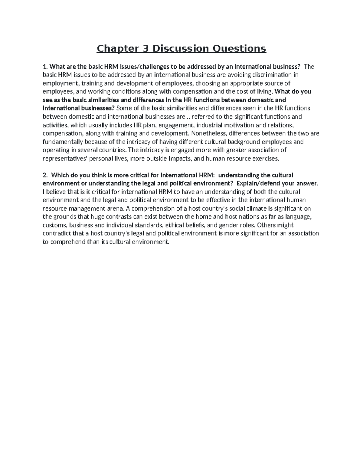 Homework A Chapter 3 - HRM issues - Chapter 3 Discussion Questions What ...