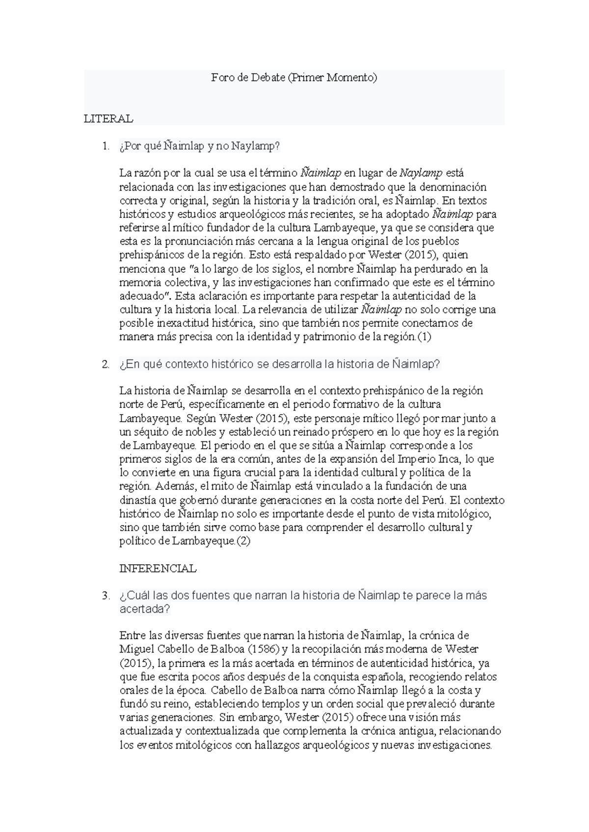 Foro de Debate - jhgfdsa - Foro de Debate (Primer Momento) LITERAL ¿Por ...