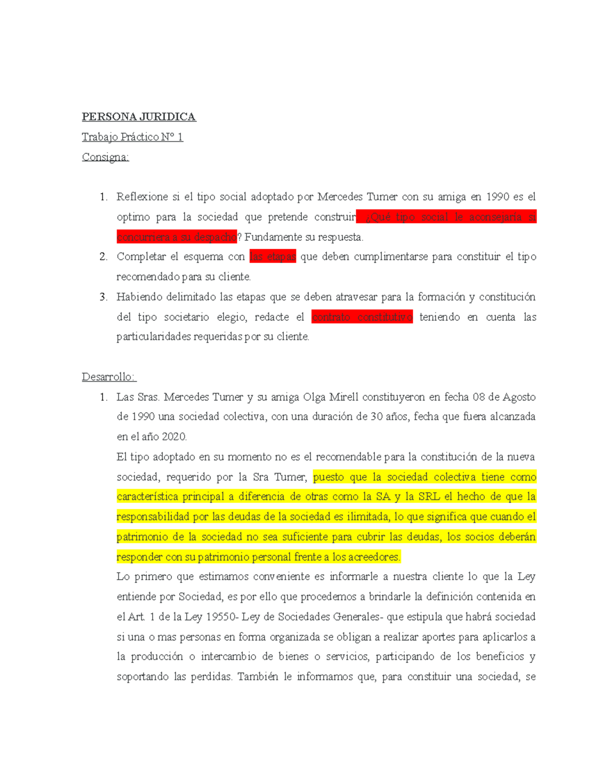 Tp 1 pj - Trabajo practico - PERSONA JURIDICA Trabajo Práctico N° 1 Consigna: Reflexione si el ...