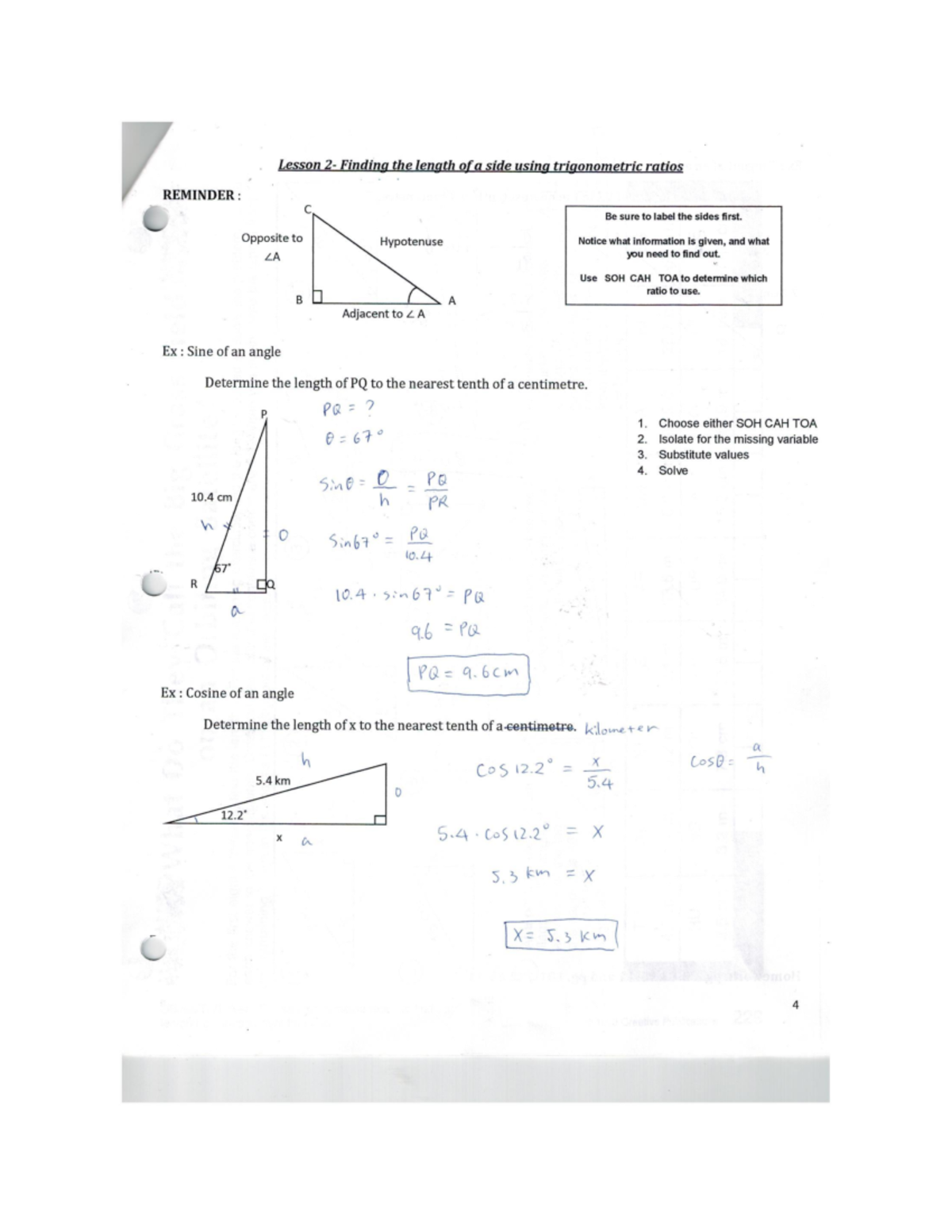 Lesson 2-Finding the Length of A Side Using Trig. Ratios Filledin - Studocu