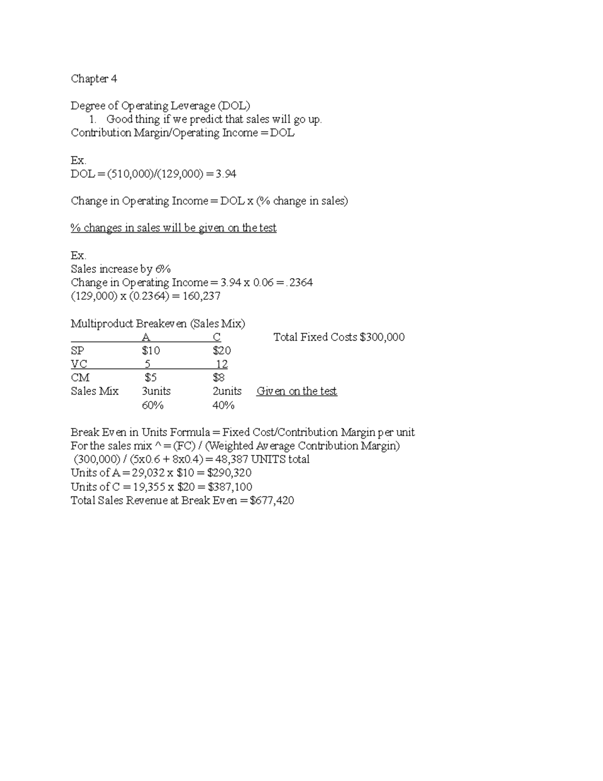 Chapter 4 - Chapter 4 Degree of Operating Leverage (DOL) 1. Good thing ...