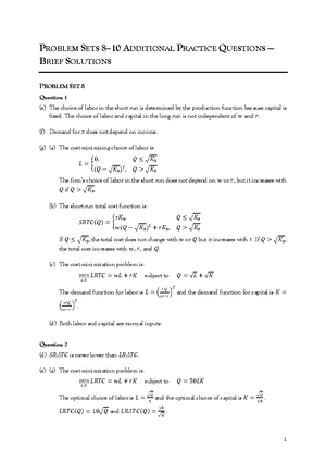 Problem Set 10 - Solutions - 1 PROBLEM SET 10 — SOLUTIONS QUESTION 1 ...