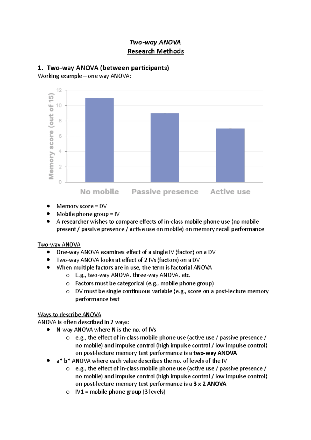 Lecture 6 - two-way anova - Two-way ANOVA Research Methods 1. Two-way ...
