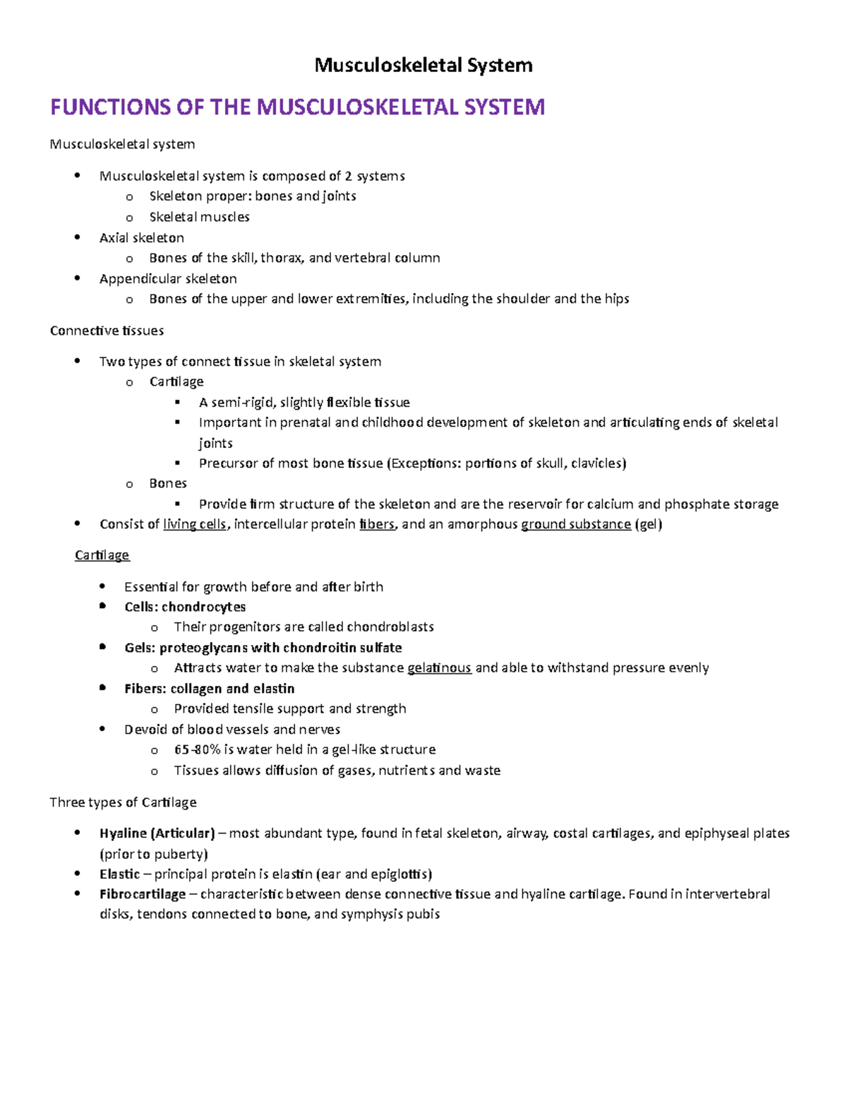 Patho Exam #4 - Study guide - Musculoskeletal System FUNCTIONS OF THE ...