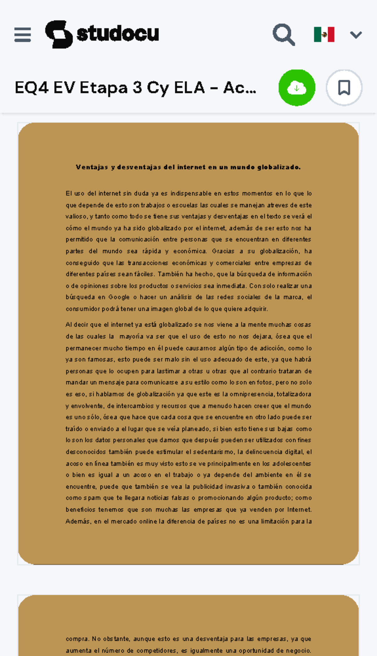 EQ4 EV Etapa 3 Cy ELA - Activides de Cy ELA - Cy EL… - Ventajas y desventajas del internet en un ...