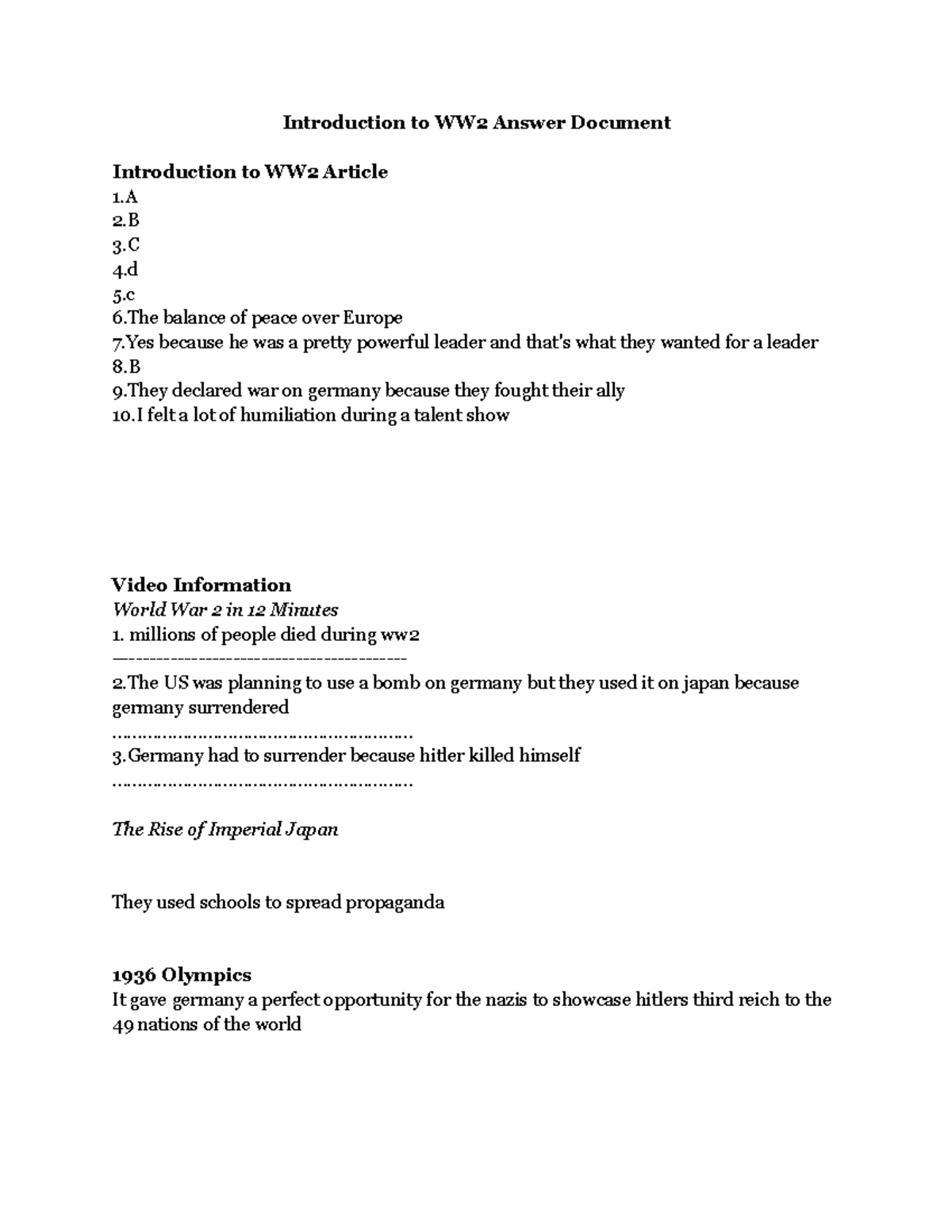 Introduction to WW2 Answer Document-3 - Introduction to WW2 Answer ...