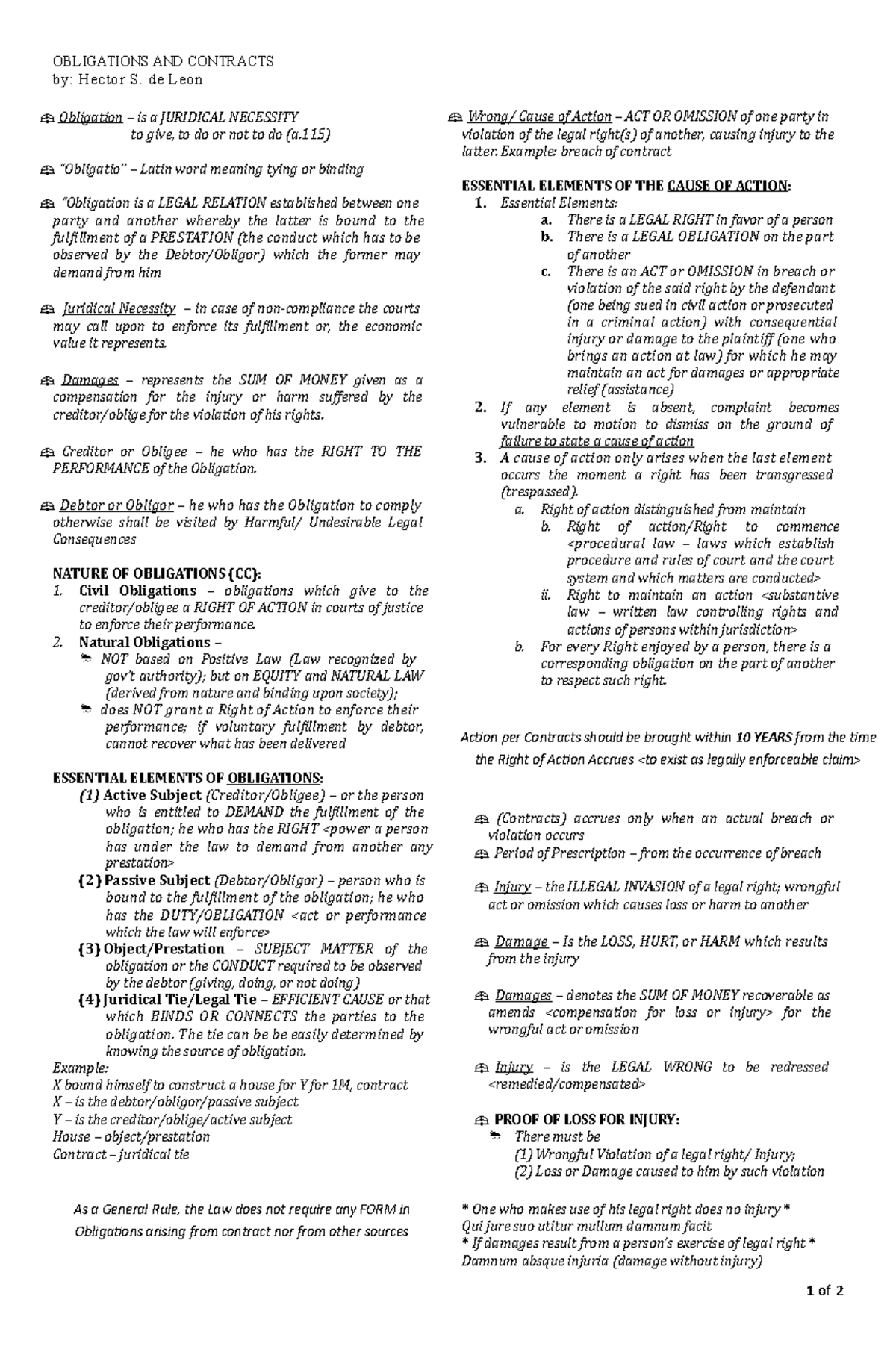 [PDF] Obligations and Contracts Hector de Leon Reviewer ...