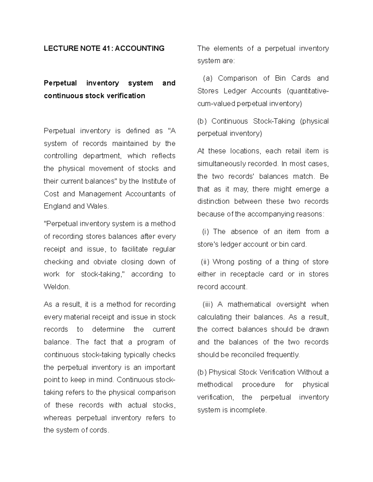 Lecture Note 41 Accounting - LECTURE NOTE 41: ACCOUNTING Perpetual ...
